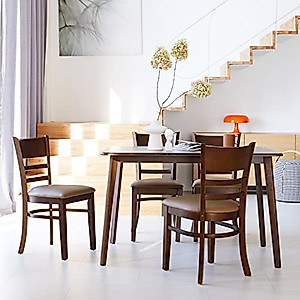 Livinia Cabin Dining Chair Set of 2, Solid Malaysian Oak PU Leather Upholstered Cushion Seat Wooden Ladder Back Side Chairs (Walnut) Assembly Required