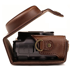 MegaGear MG1174 Canon PowerShot SX740 HS, SX730 HS Ever Ready Leather Camera Case with Strap - Dark Brown