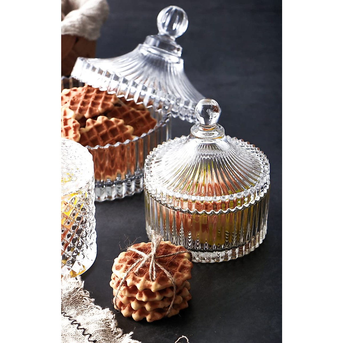 Glazed Glass Candy Dish with Yurt Shape Lid Cover Crystal Sugar Server Bowl Tin Candy Buffet Decorative Cookie Jar Box Bottle Food Storage Container