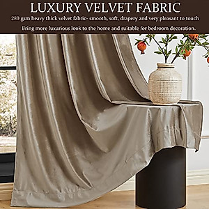 PRIMROSE Blackout Taupe Velvet Curtains 108 inch Long for Living Room,Set of 2 Panels Liner Rod Pocket Back Tab Thermal Window Curtains Drapes Room Darkening Heavy Decorative Curtains for Bedroom