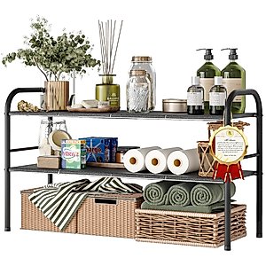NETEL Under Sink Organizers and Storage, 2 Tier Expandable Under Cabinet Organizer Shelf with 8 Removable Panels,Expandable Shelf for Cupboard,Kitchen,Bathroom,Shoe Storage Rack