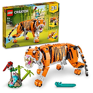 LEGO Creator 3 in 1 Majestic Tiger Building Set, Transforms from Tiger to Panda or Koi Fish Set, Animal Figures, Collectible Building Toy, Gifts for Kids, Boys & Girls 9 Plus Years Old, 31129