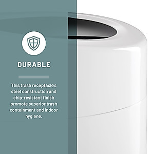 Safco Open-Top Modern Trash Can, Durable & Puncture-Resistant Stainless Steel, 30 Gallon, White