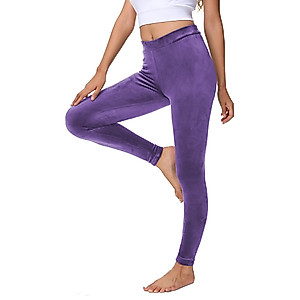 COZZYON Women Velour Leggings, High Waist Soft Leggings Warm Winter Velour Yoga Pants(Purple,L)