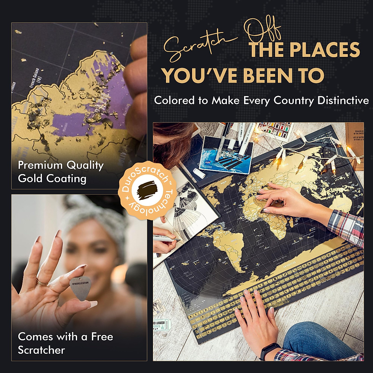 XL Scratch Off Map of The World with Flags - 36 x 24 Easy to Frame Scratch Off World Map Wall Art Poster with US States & Flags - Deluxe World Map Scratch Off Travel Map Designed for Travelers