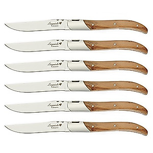 FLYINGCOLORS Flying Colors Laguiole Steak Knife Set. Stainless Steel, Olive Wood Handle, Gift Box, 6 Pieces