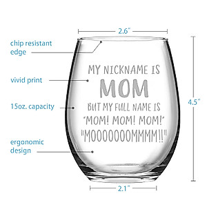 Modwnfy Funny Gift for Mom, Mother's Day Wine Glass, Best Mommy Stemless Wine Glass, Mothers Day Gifts for Mom New Mom Mother Mama Women Wife, Daughter Gifts from Mom On Baby Shower, 15 Oz
