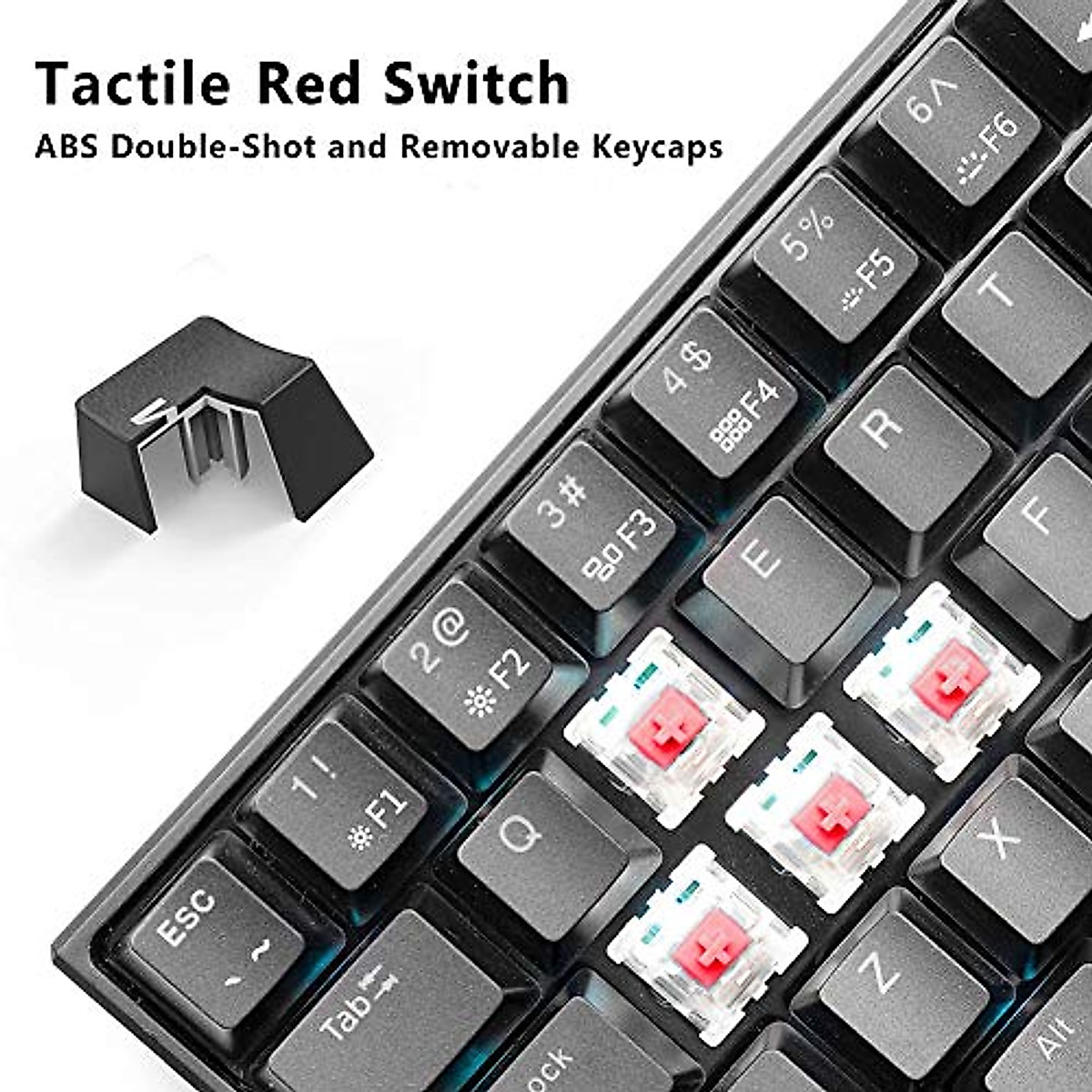 VELOCIFIRE Wireless Bluetooth Mechanical Keyboard, M1 TKL61WS 61-Key 60% Tactile Red Switch Mini Portable Mechanical Keyboard with Ice Blue Backlit, Compatible with Mac OS and Windows OS(Black)