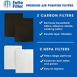Fette Filter - Premium True Hepa H13 Filters Compatible with Oreck Airinstinct 75, 100, 108, 150, 200 Air Purifers 2 True HEPA & 2 Activated Carbon Replacement Filters.