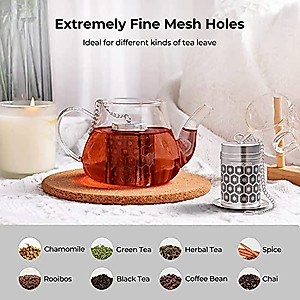 2 Pack Reinmoson Tea Strainers for Loose Tea, Extra Fine Mesh Tea Infuser for Loose Leaf Tea, 304 Stainless Steel & Updated Slim Threaded Lid, Loose Leaf Tea Steeper for Black Tea, Rooibos, etc