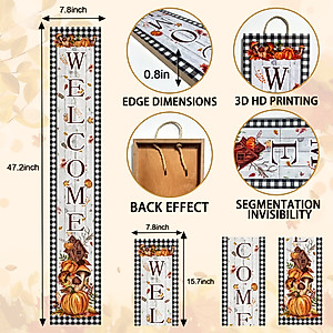 Fall Welcome Porch Sign Autumn Wooden Door Sign 47'' Large Buffalo Plaid Porch Sign for Pumpkin Sign Home Front Door Yard Party Decor