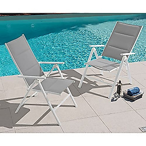 Soleil Jardin Folding Patio Chairs Set of 4, Aluminum Portable Reclining Lawn Chairs with Adjustable High Backrest & Soft Padding, Outdoor Dining Chairs for Porch Pool Yard, No Assembly, White & Gray