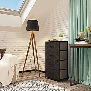 YITAHOME Storage Tower with 4 Drawers & Wooden Top (Black Grey) & Storage Dresser, Wide 5 Drawers, Black Grey