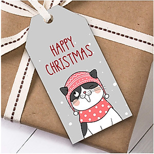 Cute Winking Cat Christmas Gift Tags (Present Favor Labels)
