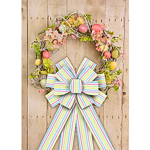 Hying Birthday Ribbons for Wreath Bows Wrapping Gifts, Blue Yellow Pink Easter Wired Ribbons for Gift Wrapping Rainbow Birthday Party Decoration DIY Crafts, 2.48" X 10 Yards Rainbow Wired Ribbon