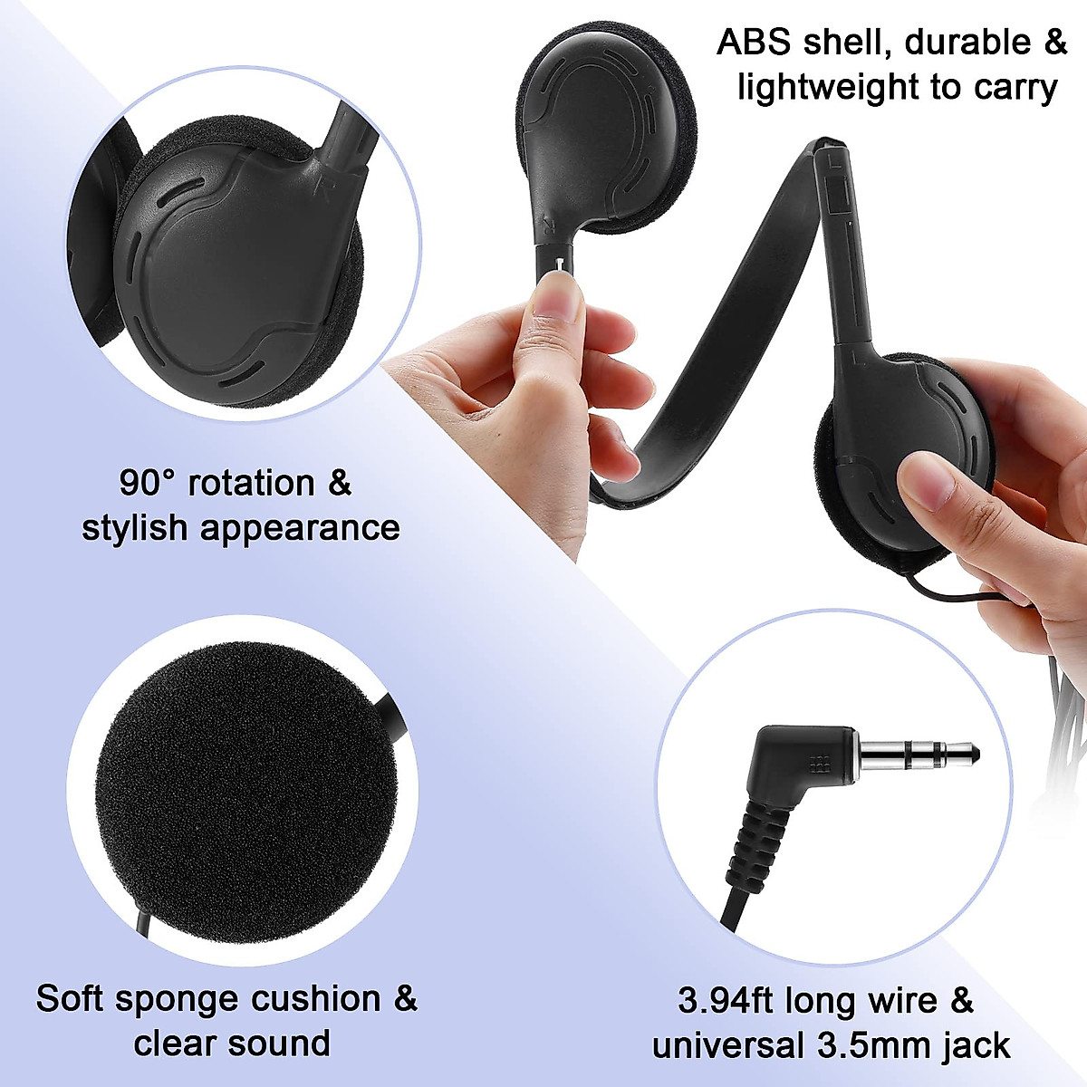 30 Pack Class Set Headphones for Kids Students School Classroom Headphones Bulk Over the Ear Earphones Adjustable with 3.5 mm Jack for Library Children Adults Christmas Office Gifts (Black)