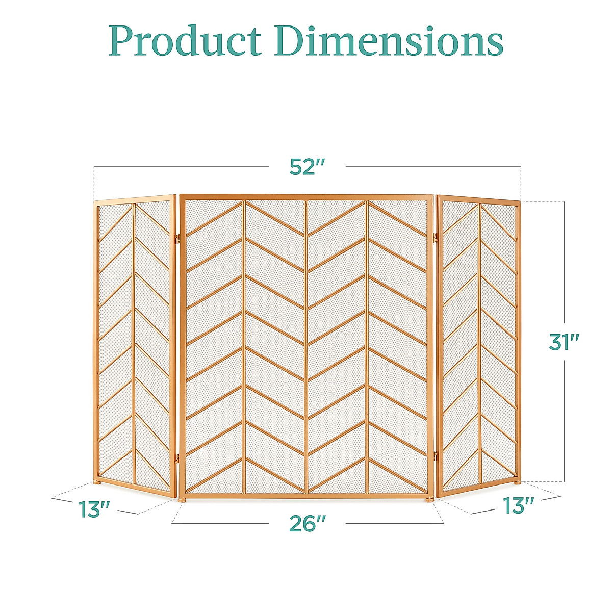 Best Choice Products 52x31in 3 Panel Chevron Fireplace Screen, Mid Century Modern Wrought Iron Hand Crafted Fire Place Guard for Living Room Home Decor, Steel Mesh - Gold