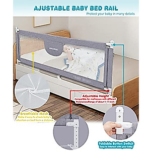 MBQMBSS 77" Bed Rail for Toddlers, Toddler Bed Rails for Queen Bed, Sturdy Baby Bed Rail Guard for King Size Bed, Extra Tall Bed Railing for Kids, Protective Bed Rail for Baby