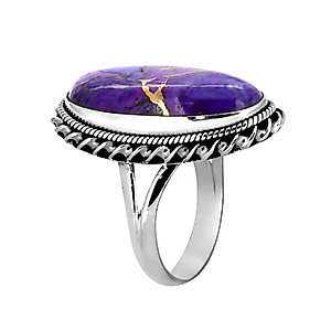 YoTreasure Purple Copper Turquoise Solid 925 Sterling Silver Ring