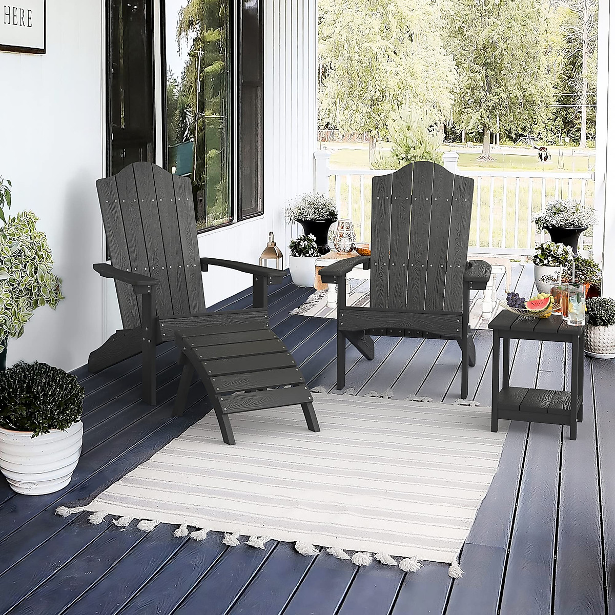 LUE BONA Adirondack Chairs Set of 4, Black Poly Adirondack Chair, Modern Plastic Adirondack Fire Pit Chairs Weather Resistant for Patio, Porch, Deck, Pool, Garden, Backyard