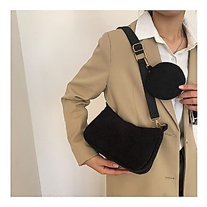 OANEXX Corduroy Crossbody Bag with Coin Purse for Women Multipurpose Corduroy Shoulder Phone Purse including 2 Size Bags (black)