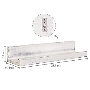MyGift 24-Inch Wall-Mounted Vintage White Wood Floating Shelves, Picture Ledge Shelves Set of 2