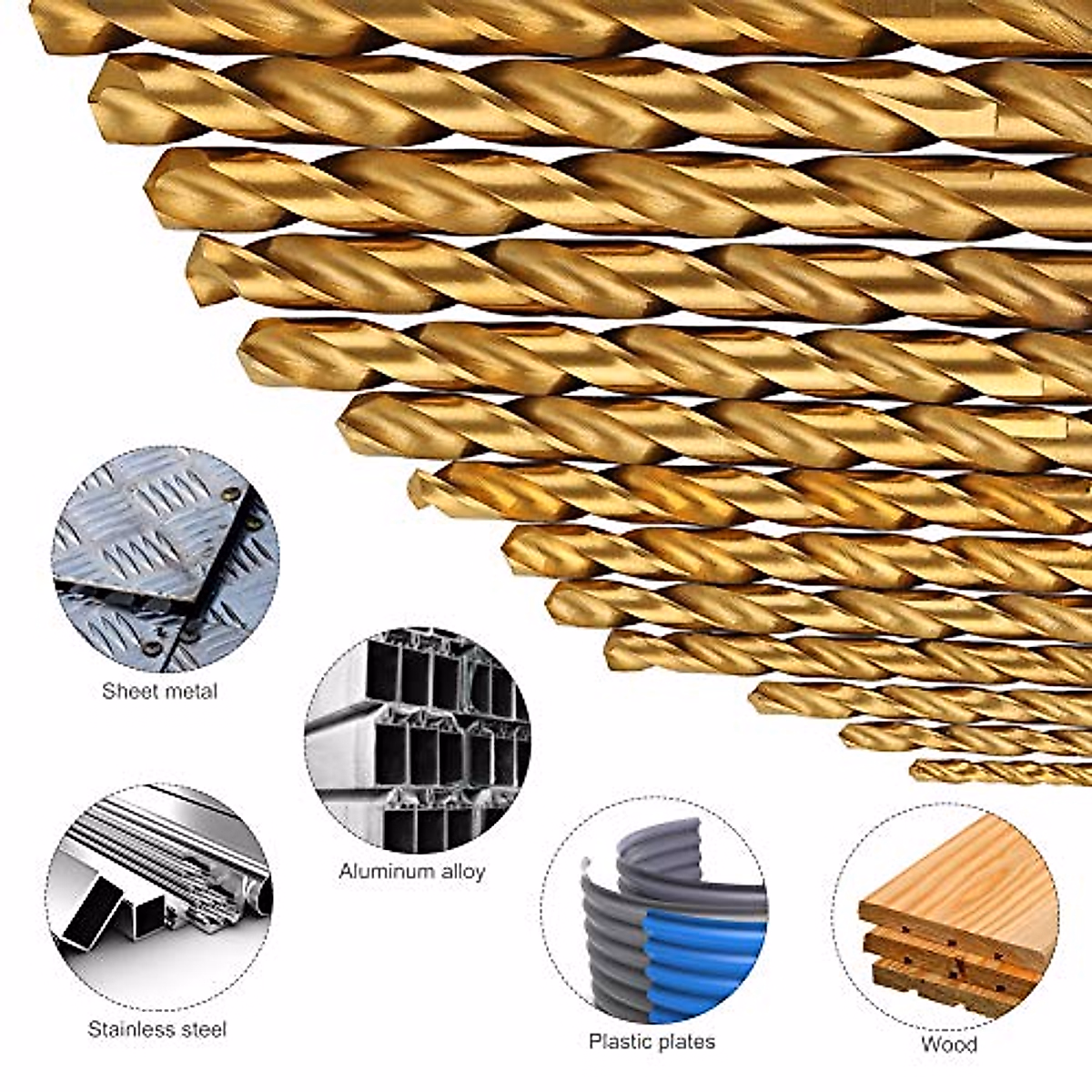 KIK Drill Bit Set- 13Pcs Titanium Coating High Speed Steel Twist Jobber Length for Wood Plastic Aluminum Alloy with Indexed Storage Case, 1/16"-1/4"