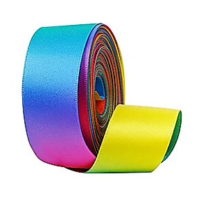 Dark Rainbow Satin Ribbon Double Face Curling Ribbons for Crafts, Wreath, Gift Wrapping, Home Decor, Party, 1'' 10 Yards