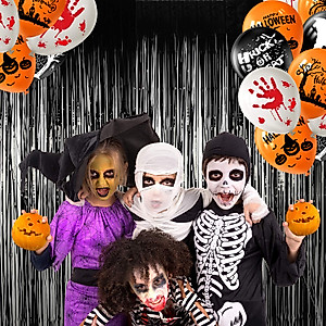 TUPARKA 3 Pcs Foil Curtains Photo Backdrop Props Shimmer Curtain for Halloween Haunted House Party Decorations (Black)