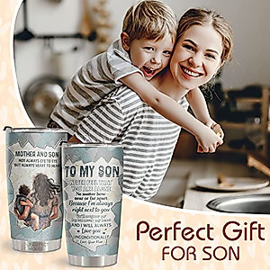 Pawfect House 20oz Stainless Steel Tumbler Gift For Him From Mom - Skinny Tumblers - I'm Always Right Next To You - Best Son Ever Gifts - Mens Gifts Unique Ideas Christmas Birthday Graduation Gifts