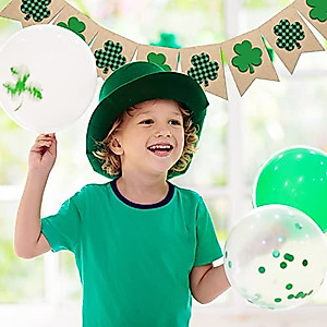 Whaline St. Patrick's Day Banner Green Plaid Shamrock Burlap Banner Pre-Assembled Plaid Shamrock Bunting Garland Sign for Irish Holiday Party Supplies Home Decoration