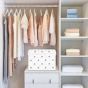 CaTaKu Stars Dots Cute Storage Bins with Lids Fabric Large Storage Container Cube Basket with Handle Decorative Storage Boxes for Organizing Clothes Shelves