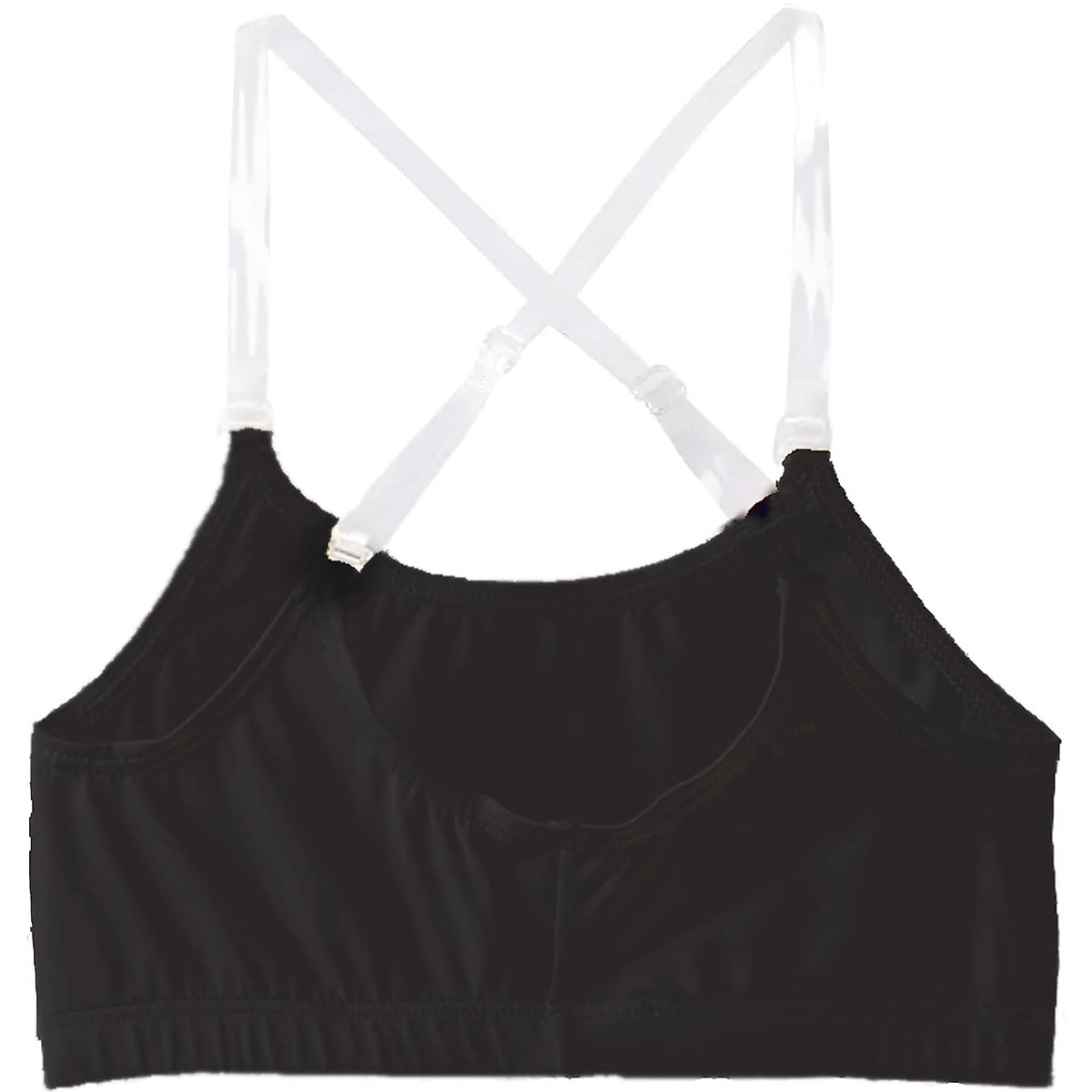 Clementine Apparel Girls Clear Detachable Straps Unpadded and Seamless Dance Bra, Big Girls (7 to 16), Size 12 to 14, Black