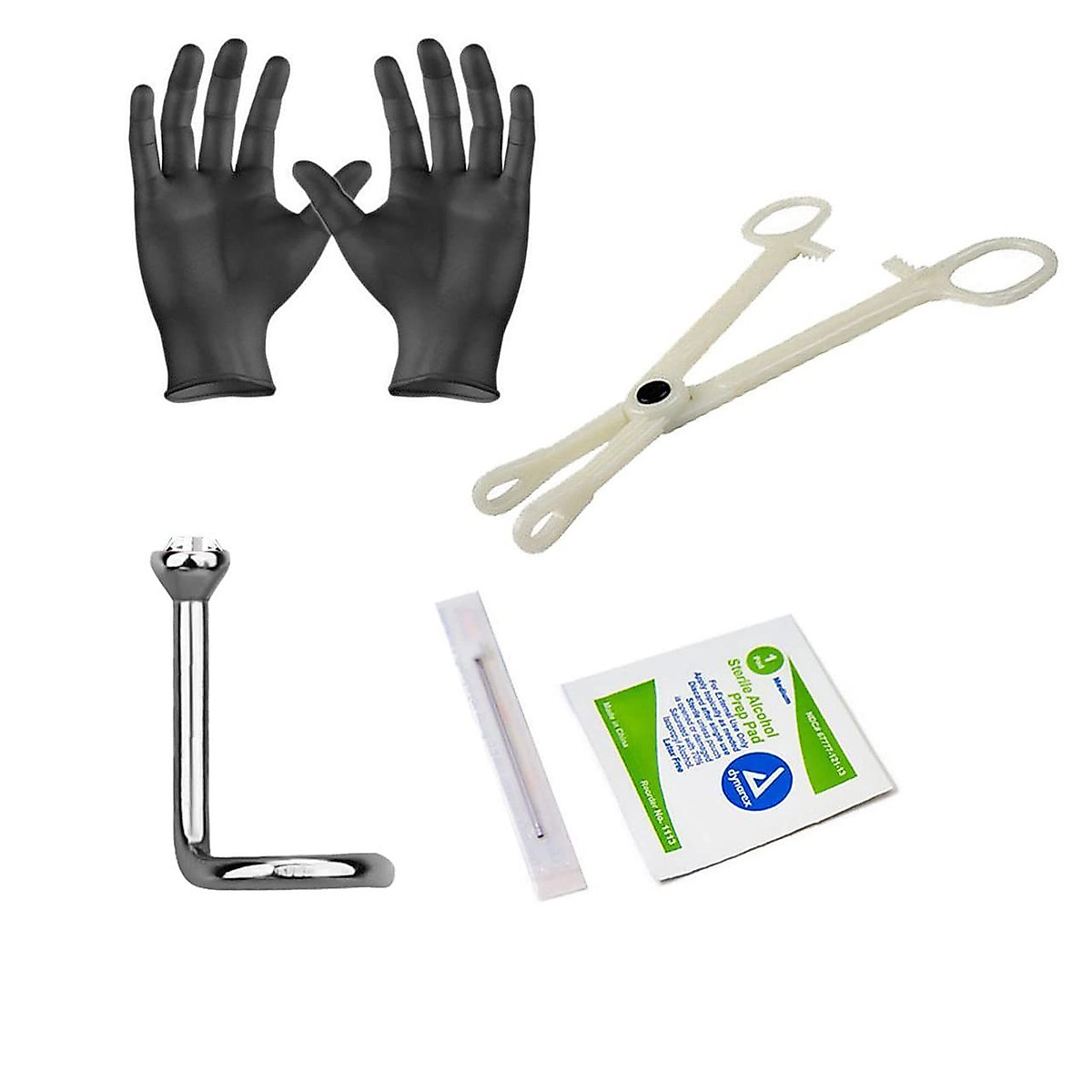 Satix Nose Piercing Kit,18G Nose Screw Stud Ring L Shape Nose Rings Titanium CZ Nostril Piercing Jewelry with Piercing Needle, A-lcoholPad, Gloves, Forceps Clamp Tool Kit for Women Men