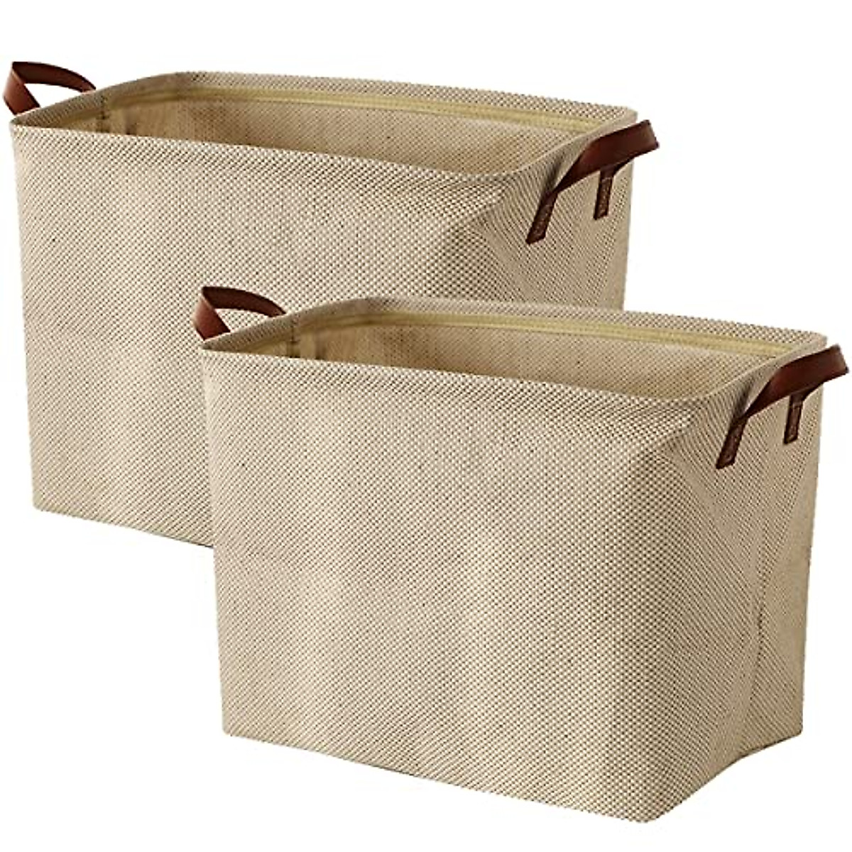 HUATK Woven Jute Storage Baskets - Decorative Storage Bins Foldable Organizing Baskets for Shelves Books Toys