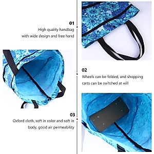 VILLCASE Foldable Dolly Folding Shopping Cart Stair Climber Cart Foldable Compact Grocery Collapsible Trolley Bags Reusable Shopping Bags Grocery Bags Shopping Trolley Blue Flowering Shopping Tote