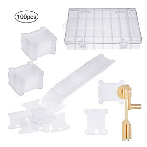 100 Pieces Plastic Cross Stitch Bobbins Plastic Embroidery Floss Bobbins and Embroidery Organizer Box for Cross Stitch Craft DIY Sewing Storage Compartments Jewelry Storage Box
