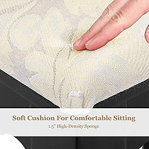 GOFLAME Vanity Stool, Retro Makeup Dressing Bench with Solid Wood Legs, Piano Seat with Carved Flowers, Thick Padded Cushioned Chair with 250lb Capacity, Large Vanity Benches for Bedroom (Black)