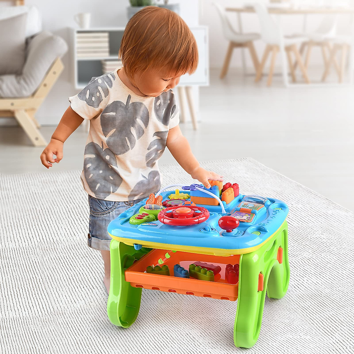 PLAY Baby Activity Table & Learing Table, 7-in-1 Multi Kids Activity Table Set Early Education Toy, Musical Table & Block Table, Toys for Toddlers Infants Kids 1 2 3 Year Olds Boys Girls Gifts