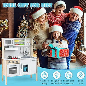 Costzon Kids Kitchen Playset, Wooden Pretend Cooking Toy Set w/Sound, Microwave, Oven, Ice Maker, Range Hood, Stoves, Sink & 18 Accessories, Play Kitchen for Toddlers, Gift for Boys Girls Ages 3+