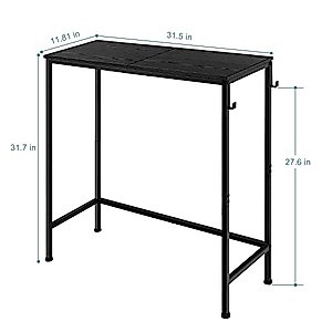 Small Console Table Black Entryway Table Modern Narrow Long Sofa Table Skinny Hallway Table Thin Behind Sofa Table Console Tables for Entryway 31.5 Inch with 2 Hooks, Sofa Side Display for Hallway