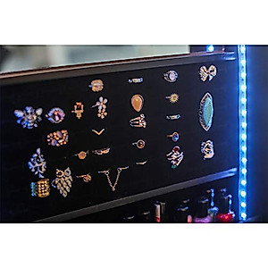 Savins gt1-DL 79 Blue Led Jewelry Cabinet, Jewelry Storage Cabinet, Upright Jewelry Cabinet With Long Mirror（Black）