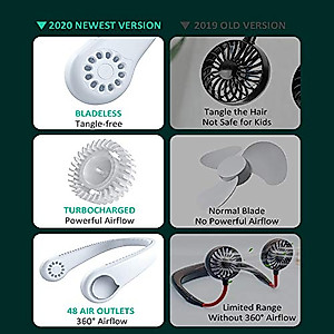 Bladeless Neck Fan with 360° Airflow, Portable Hands-Free Small USB Fan - Rechargeable Battery Operated Personal Mini Cooling Fan, Perfect for Kids, Office, Travel, Sports, Household, Outdoor (White)