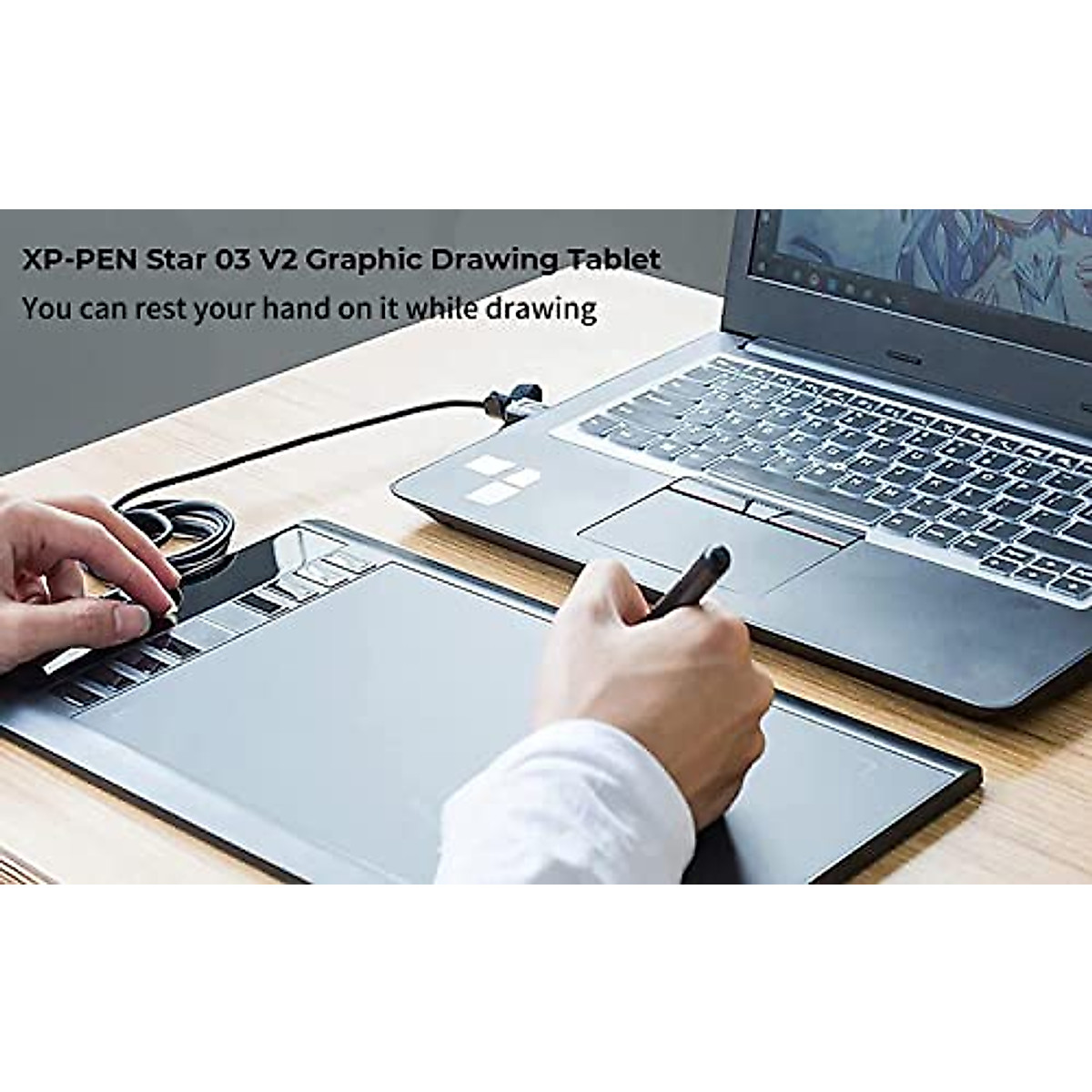 XPPen Star03 V2 Drawing Tablet Graphics Drawing Pen Tablet with 8192 Levels Pen Pressure Battery-Free Stylus Passive Pen Signature Board with 8 Hot Keys (Black)