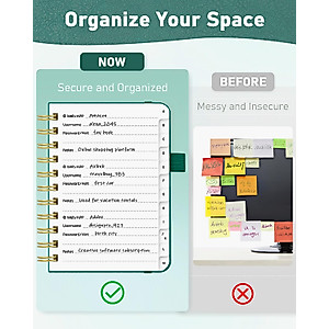 WEMATE Password Book with Alphabetical Tabs, Spiral Password Keeper Book for Seniors, Internet Password Notebook Password Journal Logbook Log in Detail, Small – 4.7''x 6'' (Teal)