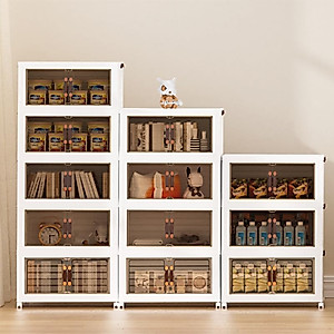 SIRIRIC Storage Bins with Lids- 5 Tiers 275Qt Plastic Collapsible Storage Bins, Closet Organizers and Storage, Folding Storage Box with Wheels, Large Stackable Storage Bins with Front Door