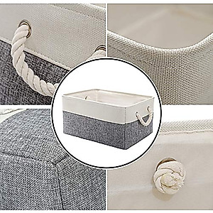 Fabric Storage Basket, Foldable Linen Storage Box for Nursery and Home, Collapsible Canvas Shelf Basket for Wardrobe or Bedroom, Grey and White