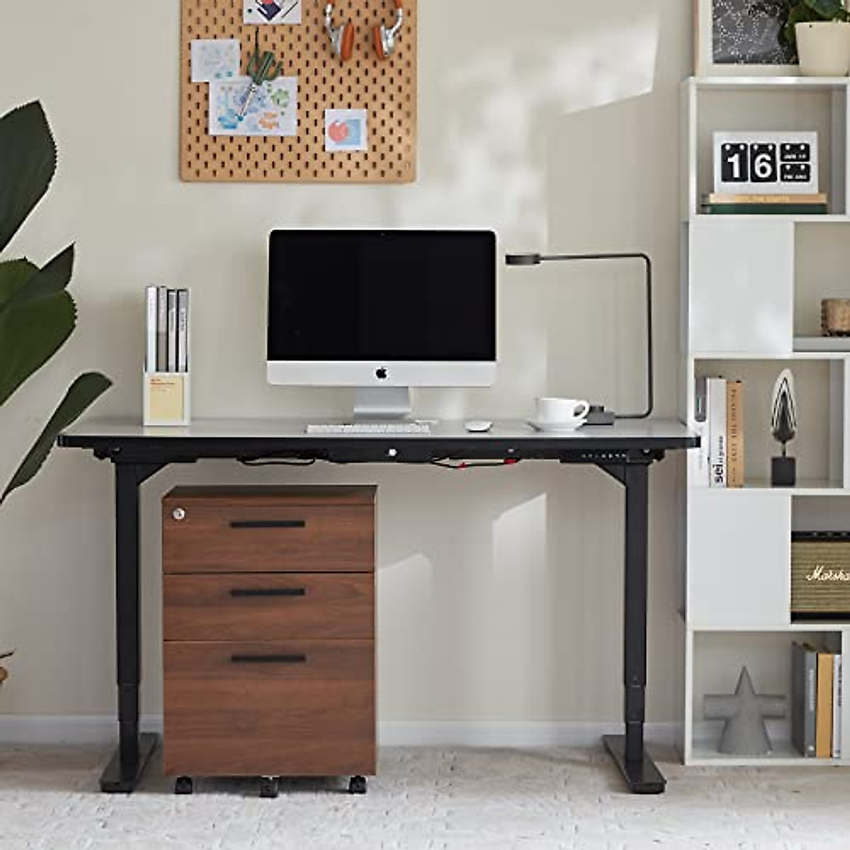 VICLLAX 3 Drawers Locking Mobile File Cabinet, Under Desk Storage Filing Cabinet for Home Office, Brown Walnut