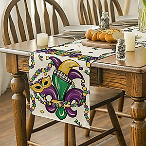 Artoid Mode Irises Carnival Mardi Gras Table Runner, Seasonal Kitchen Dining Table Decoration for Indoor Party Home 13x72 Inch…