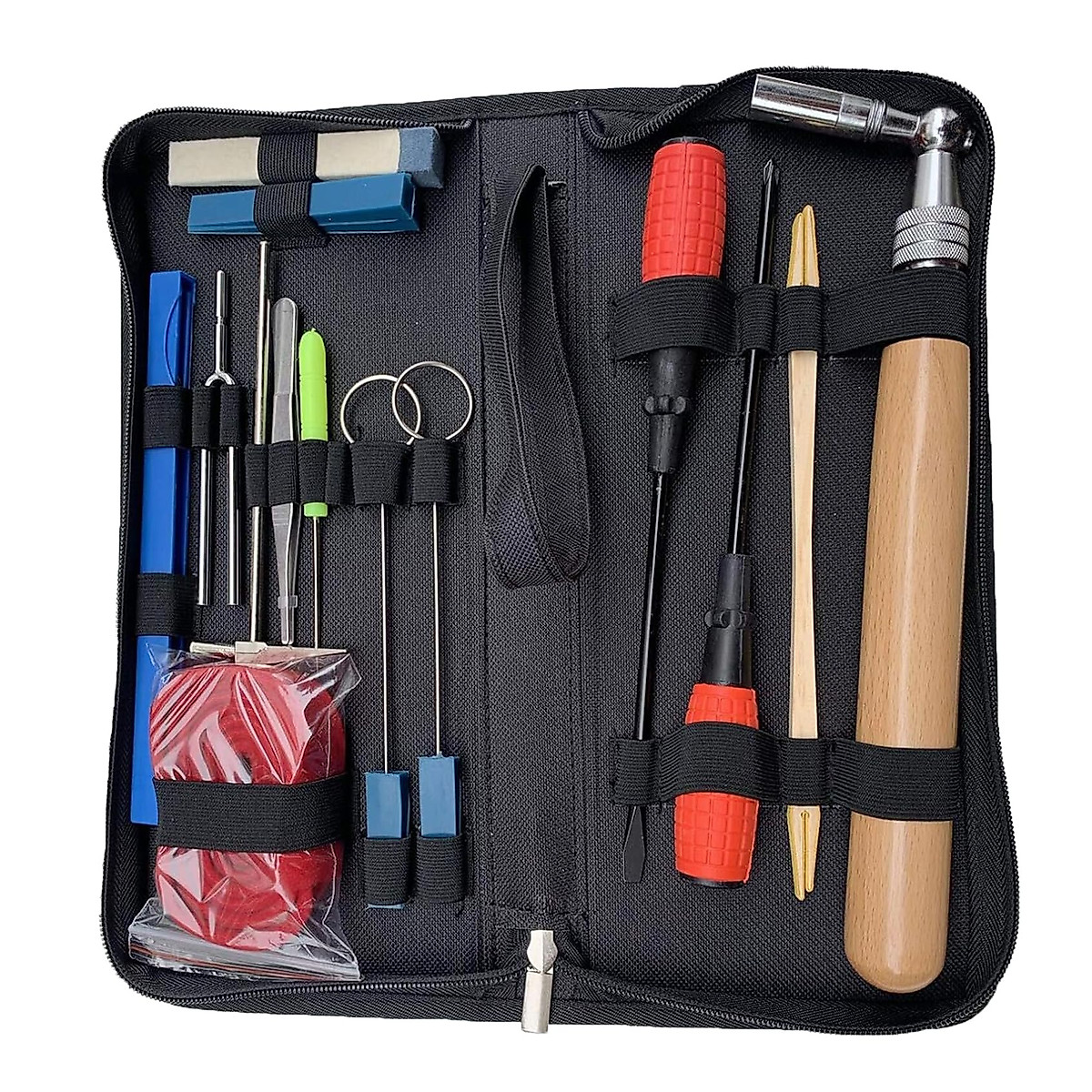 Ecloud Shop Piano Tuning Kit 16pcs Tuning Tool Set Professional Tuning Wrench Hammer Mute Tweezers Fork Screwdriver Belt Clip for Beginners and Professionals